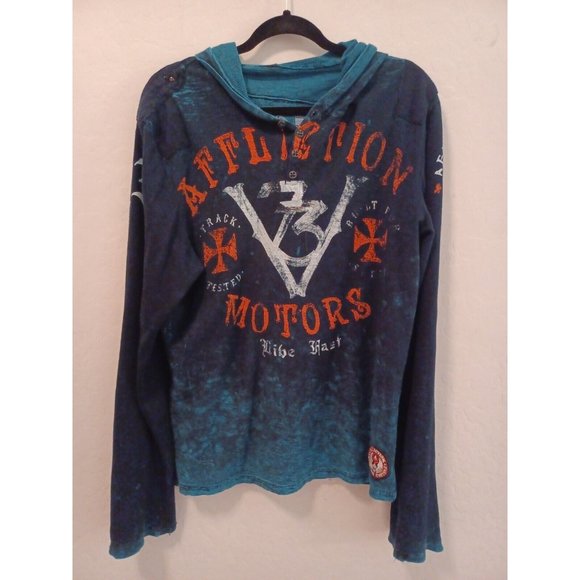 Affliction | Shirts | Affliction Hoodie Shirt Mens Sz L Blue Long ...